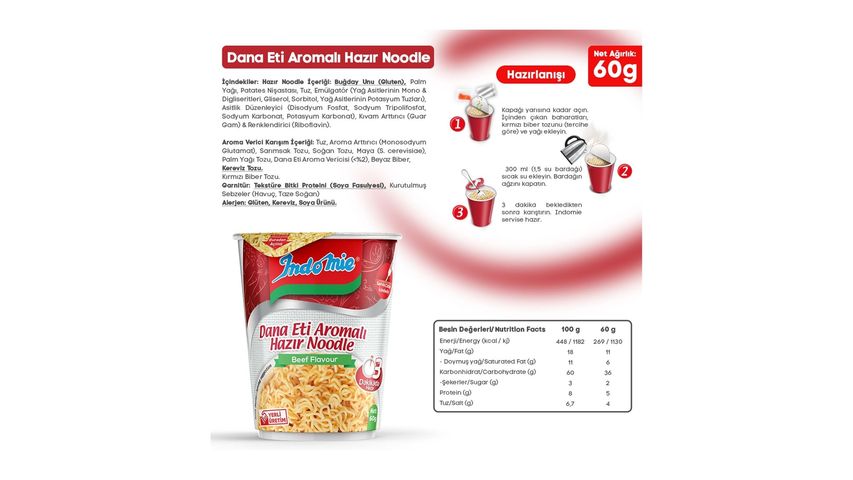 Indomie Bardak Dana Eti Aromalı Noodle 60 g - yemeksepeti.com